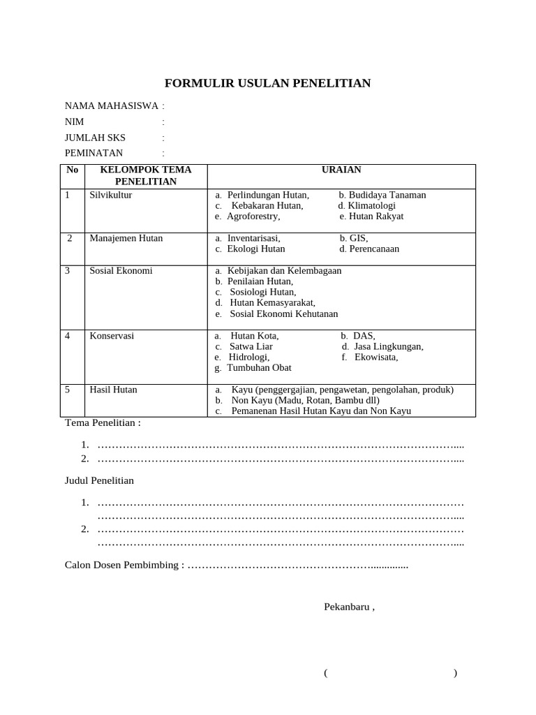 Formulir Usulan Penelitian | PDF