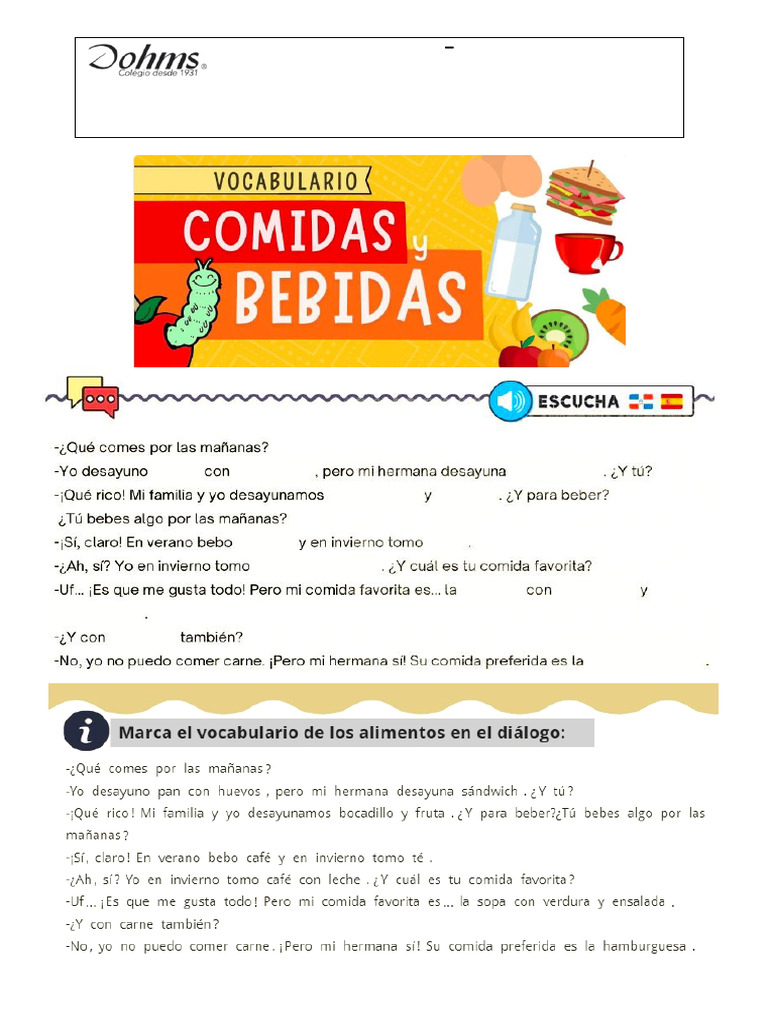 Comidas e Bebidas Español | PDF