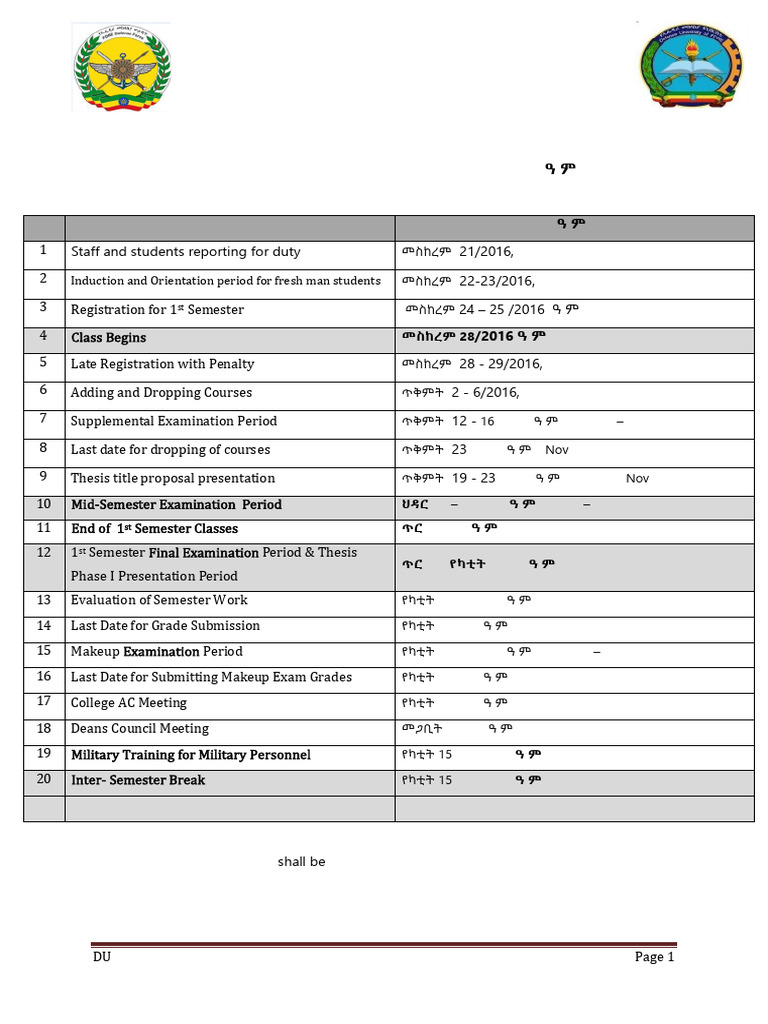 Defence University Academic Calendar 2023/24 | PDF | Academic Term ...