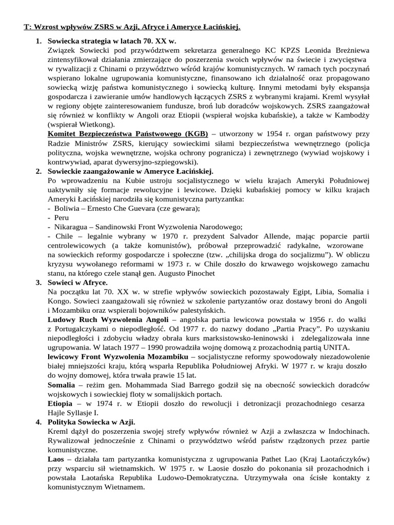 Wzrost Wpływów ZSRS W Azji Afryce I Ameryce Łacińskiej. | PDF