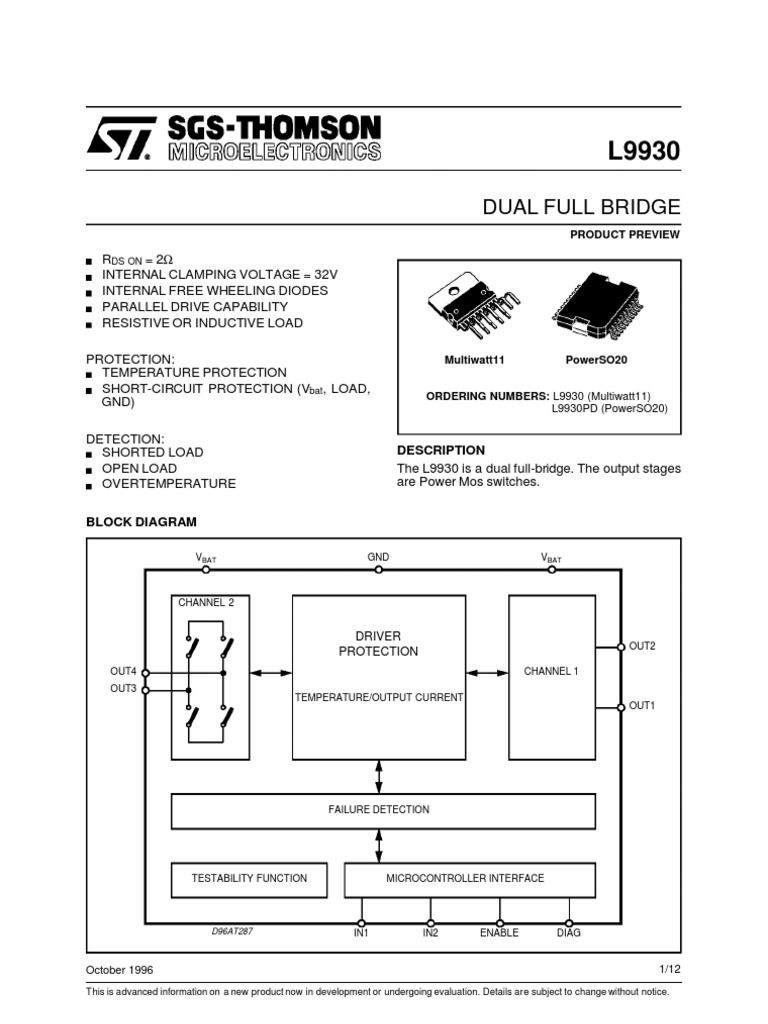Datasheet l9930 | PDF | Power Supply | Electrical Resistance And Conductance