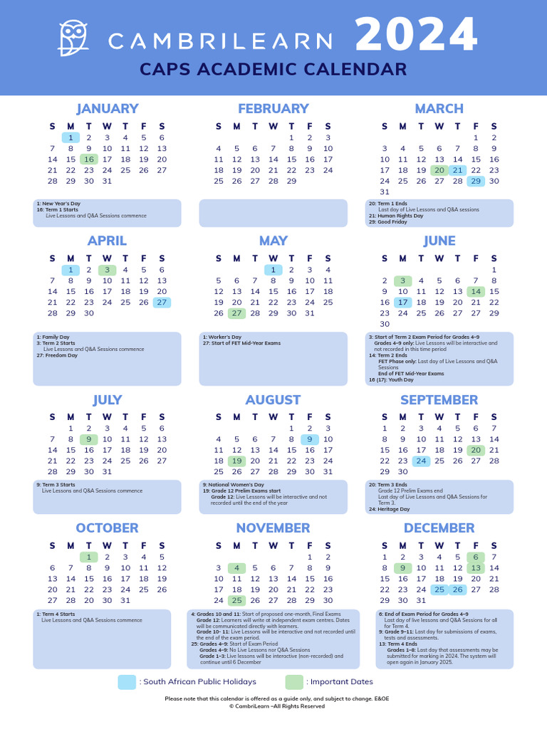 2024 CAPS Academic Calendar Overview | PDF
