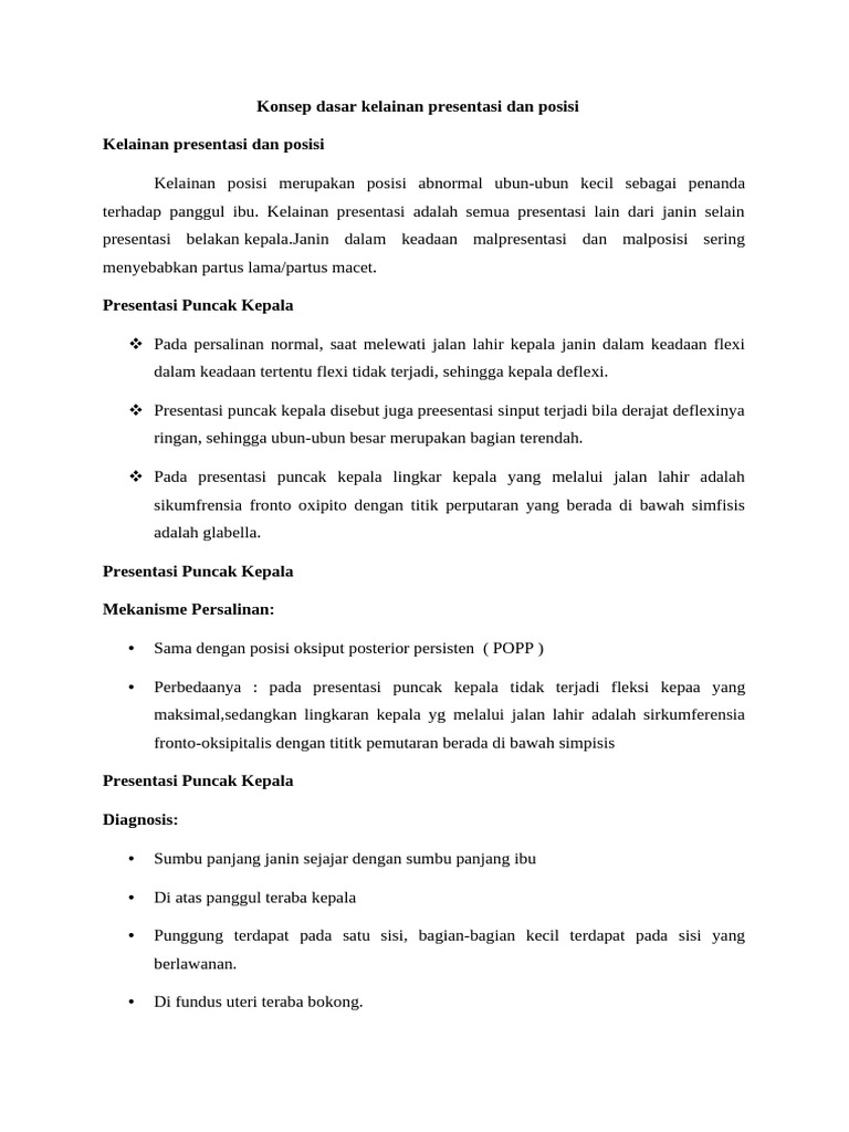 Kelainan Presentasi dan Posisi Janin | PDF