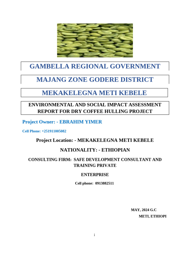 Solomon Taddese Dry Coffee Hulling Project | PDF | Environmental Impact ...