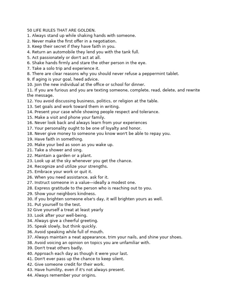 50 Life Rules That Are Golden | PDF | Perfectionism (Psychology) | Anxiety
