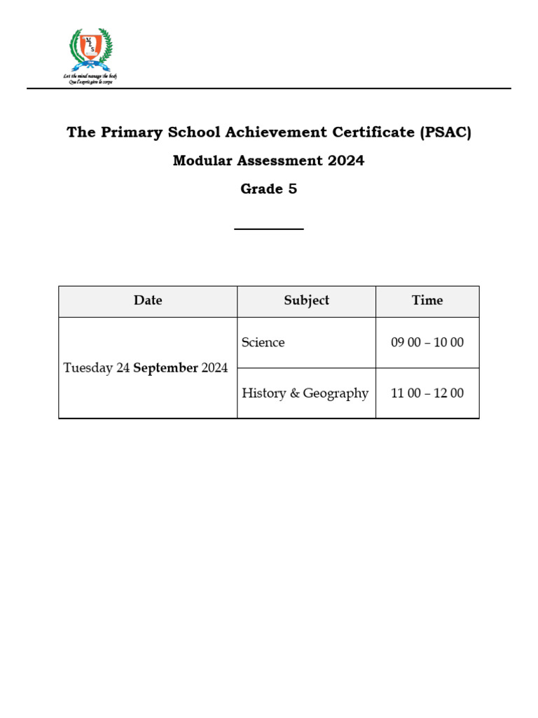 Grade 5 Timetable 2024 | PDF