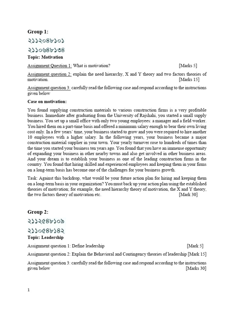 Assignment Groups and Topic | PDF | Leadership | Motivation