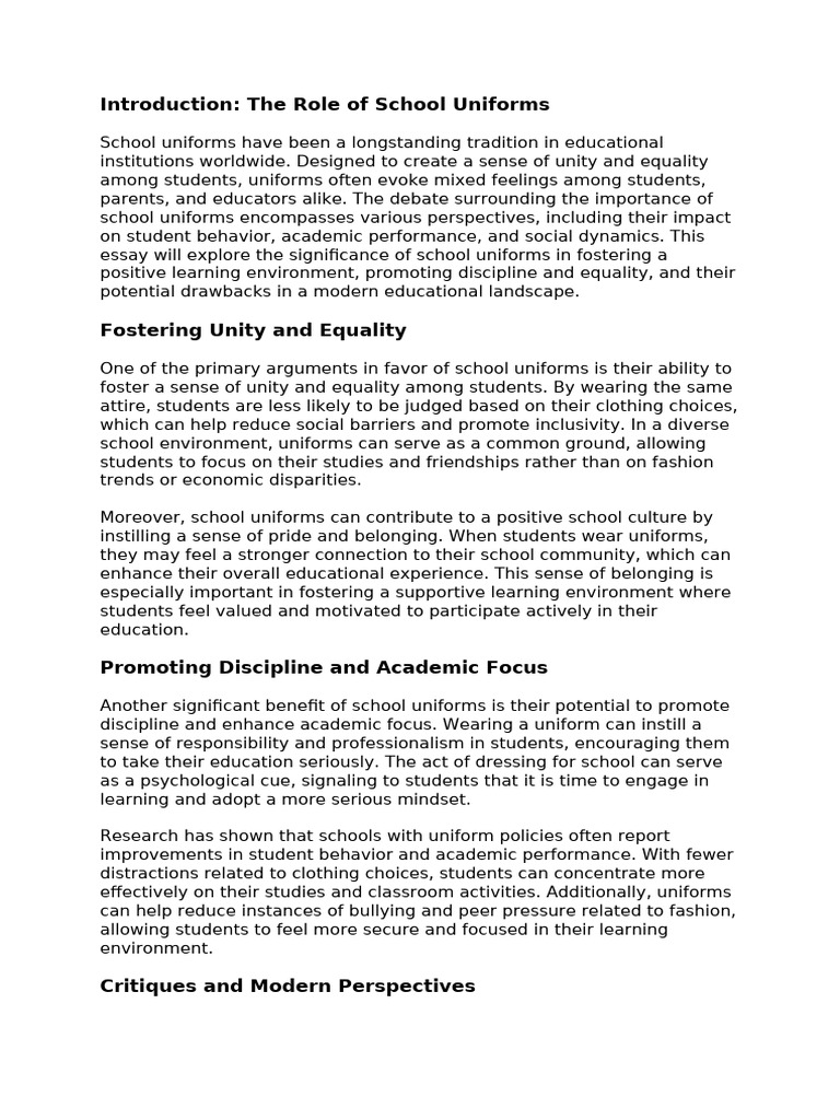 School Uniforms Importance | PDF | Policy | Disciplines