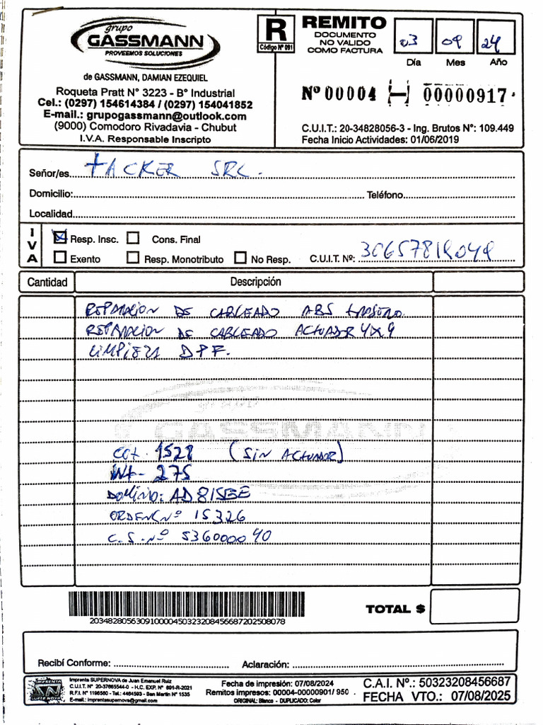 Remito 00004-00000917 TACKER | PDF