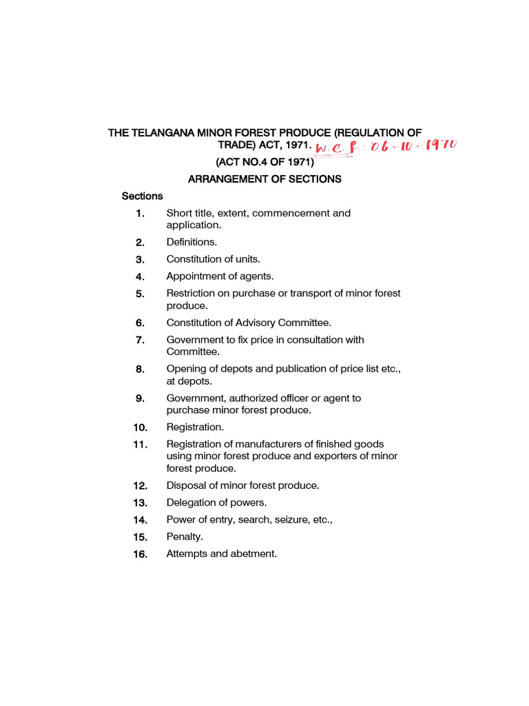 Telangana Minor Forest Produce Act 1971 | PDF | Justice | Crime & Violence