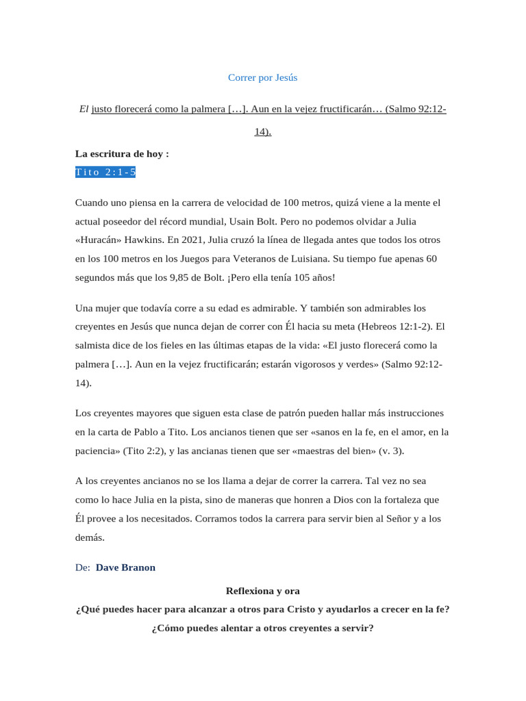 Correr por Jesús: Fe en la Vejez | PDF