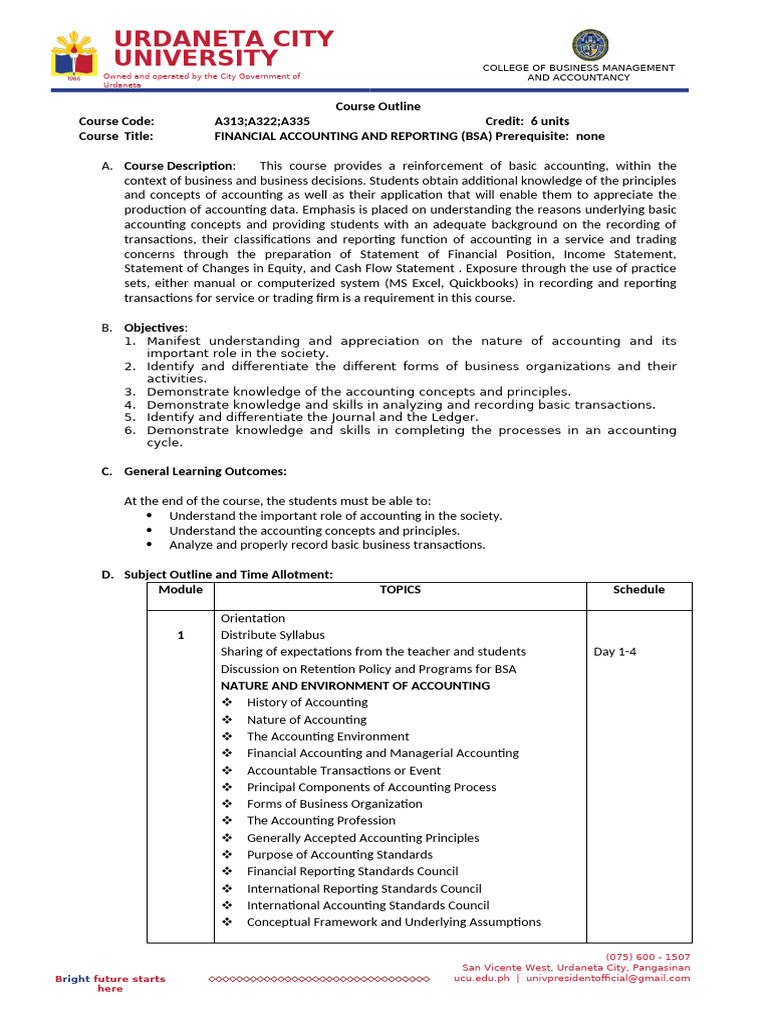 Financial Accounting Course Outline | PDF | Debits And Credits ...