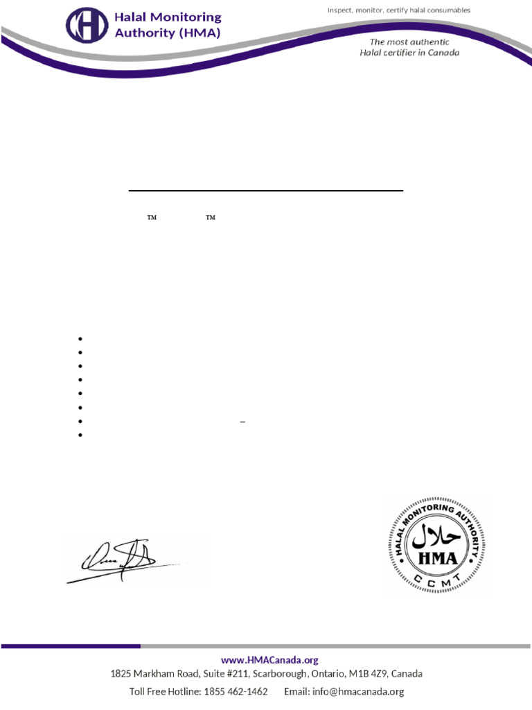 HMA Halal Registration Letter MLF - Expires Dec 2024 | PDF