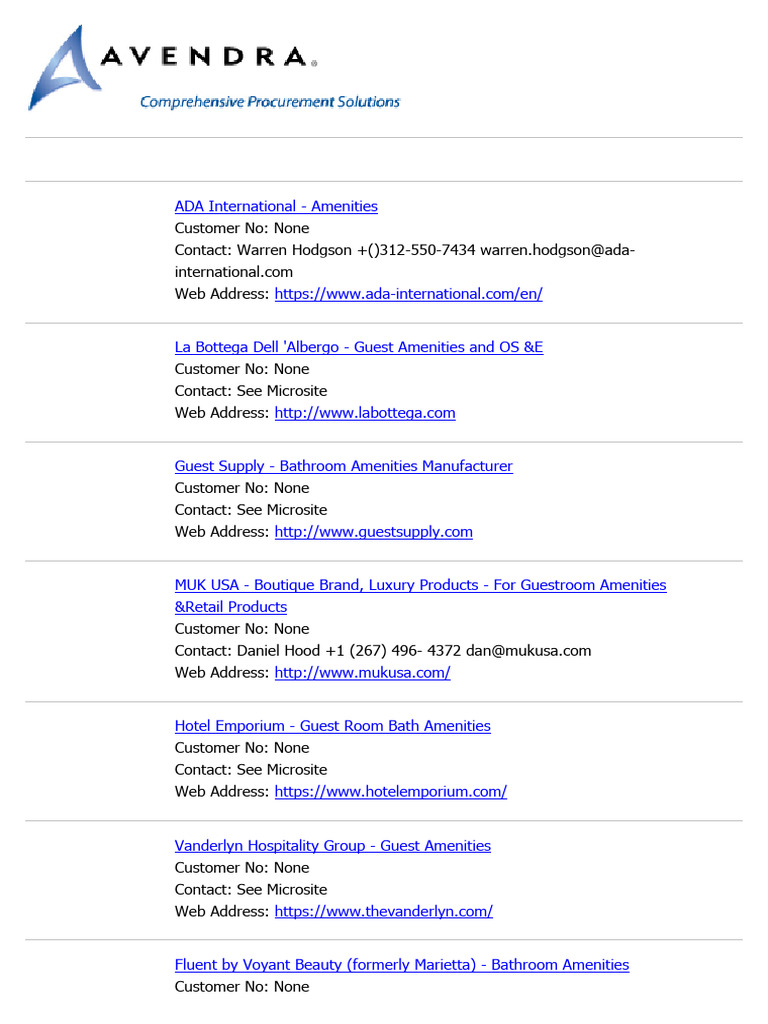 Avendra Approved Supplier List | PDF