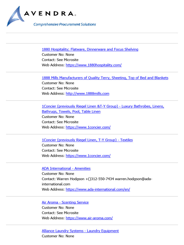 Avendra Approved Supplier List | PDF | Home & Garden
