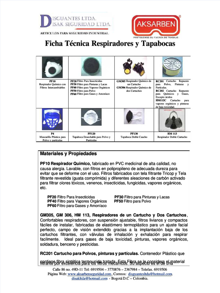 Tipos de Respiradores y Filtros | PDF | Oxígeno | Contaminación