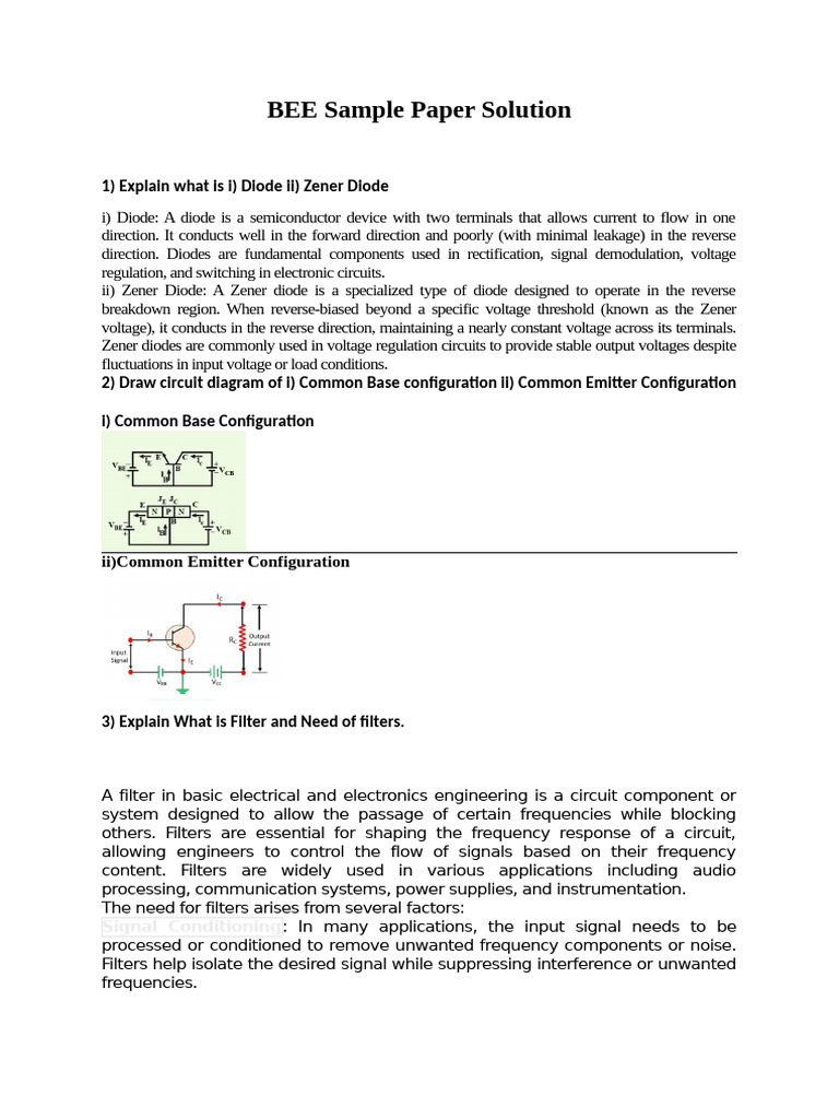 BEE Sample Paper Solution | PDF | Field Effect Transistor | Bipolar ...