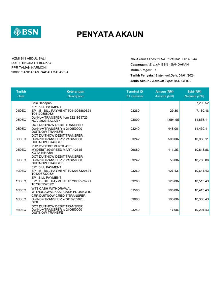 BSN 1210341000140244 2023 Dec | PDF | Debit Card | Payments