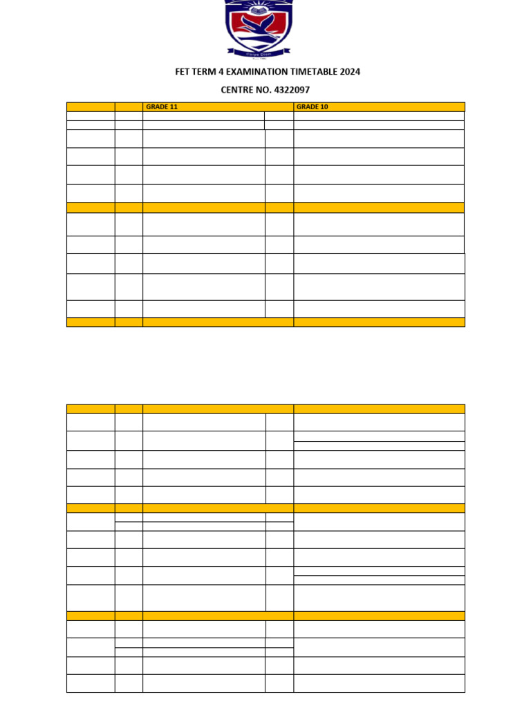 Term 4 Fet Timetable 2024-1 | PDF