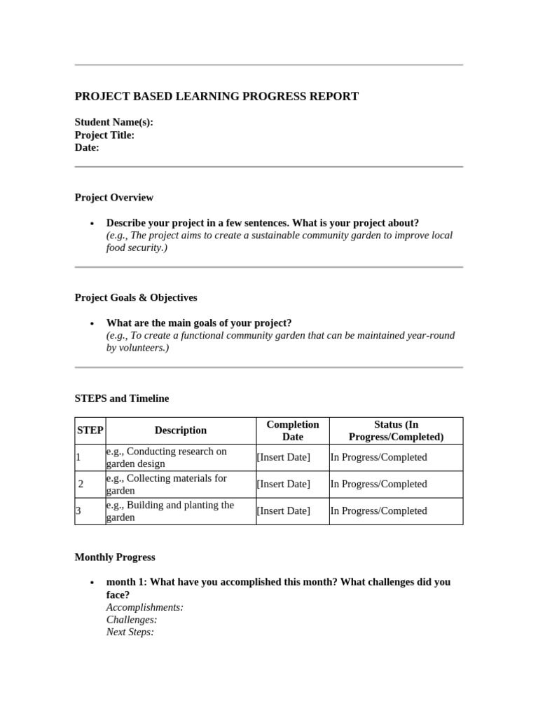 Project Based Learning Progress Report | PDF | Goal | Learning