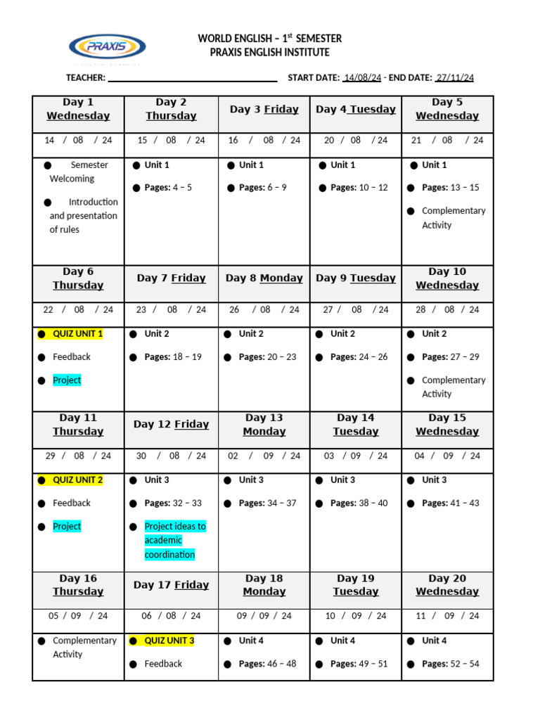 COURSE PROGRAM World English 1 - 1st Semester 2024-B | PDF