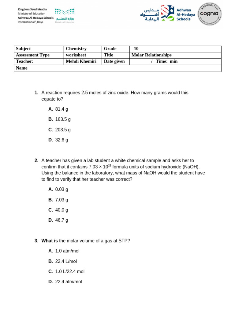 Molar Relationships | PDF