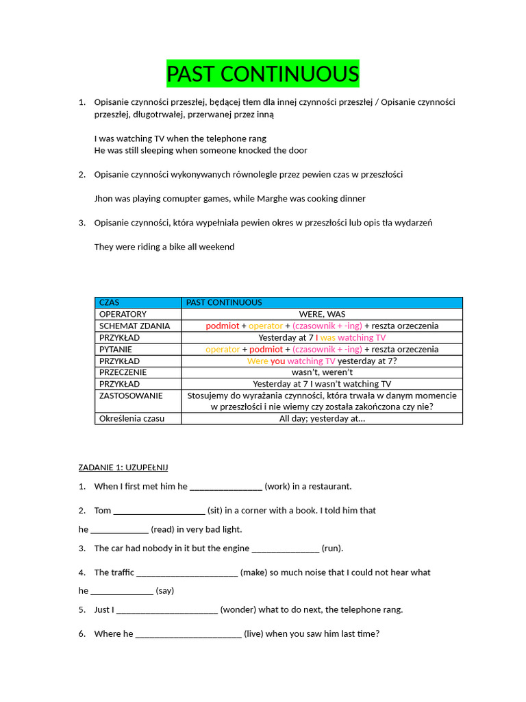 Past Continuous | PDF