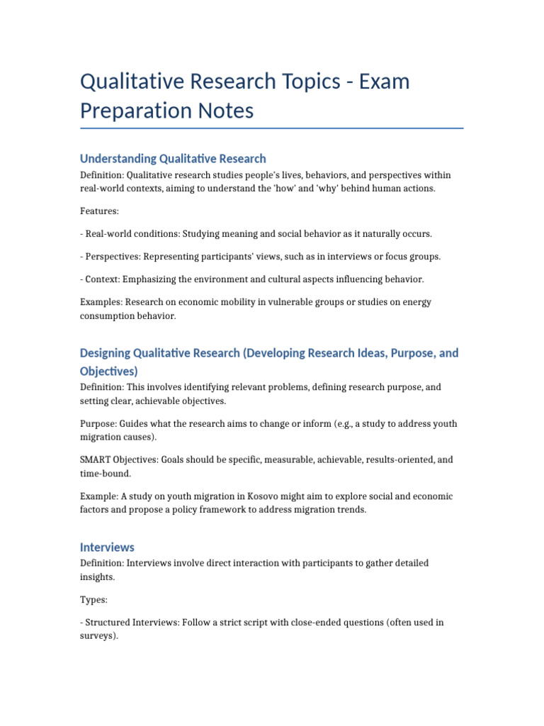 Qualitative Research Topics Exam Notes | PDF | Focus Group ...