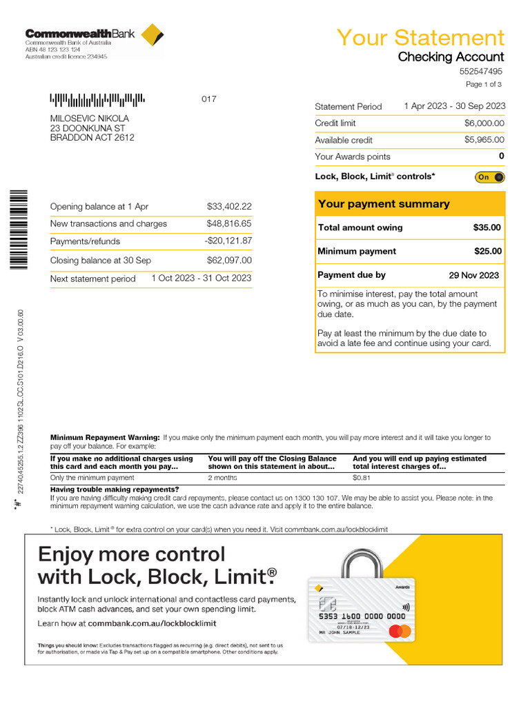 CommonweathBank Statement | PDF | Credit Card | Personal Finance