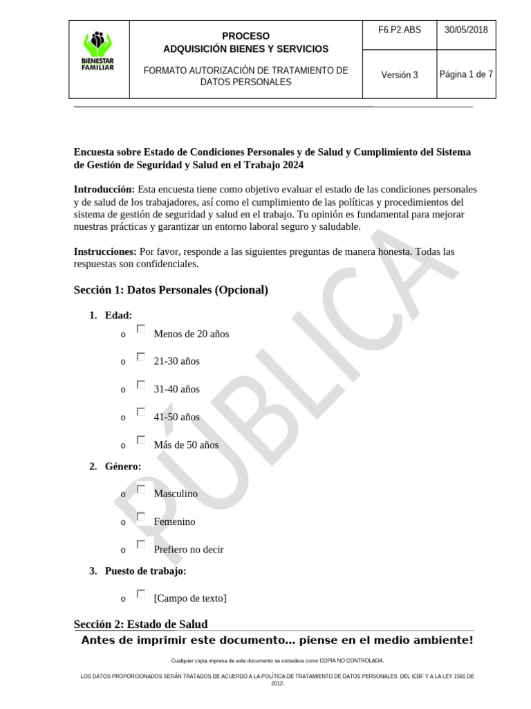F6.p2.abs Formato Autorizacion de Tratamiento de Datos Personales Contratistas v3 | PDF | Negocios