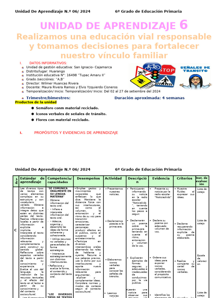6° Grado Unidad de Aprendizaje 6 Setiembre | PDF | División ...
