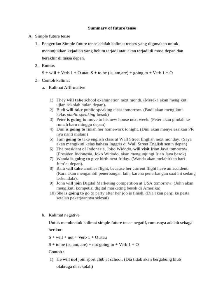 Summary of Future Tense | PDF