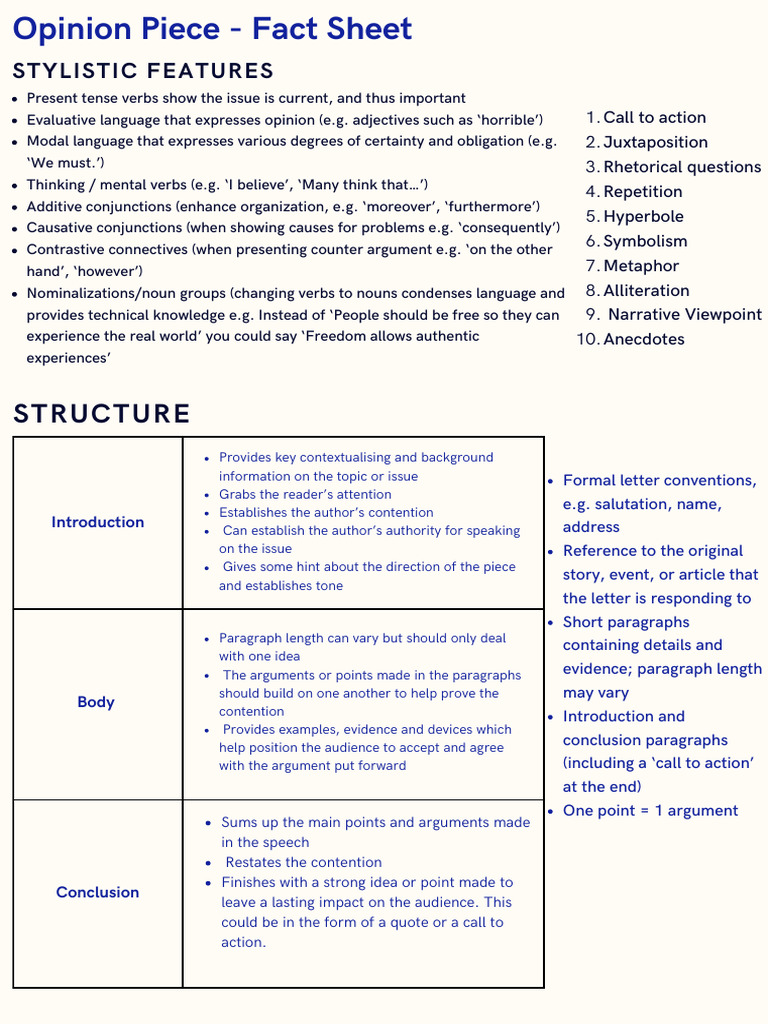 Opinion Piece Fact Sheet | PDF | Verb | Argument