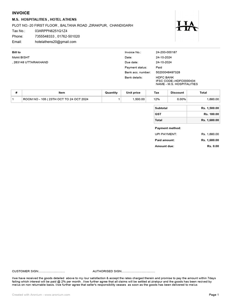 hotel_bill | PDF | Invoice | Market (Economics)