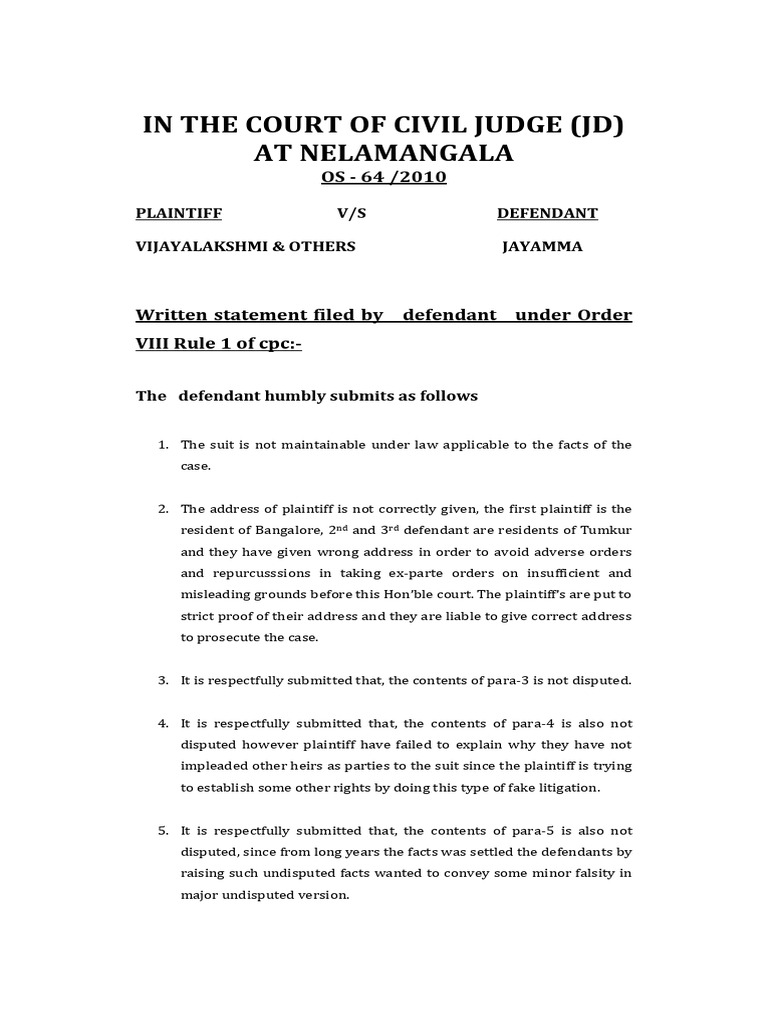 Written Statement, Objections To IA and IA of Defendant Draft in Injunction Suit | PDF | Legal ...