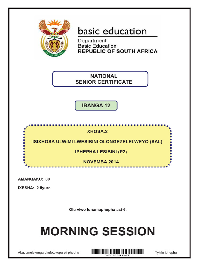 IsiXhosaSAL P2 | PDF | Languages | Foreign Language Studies