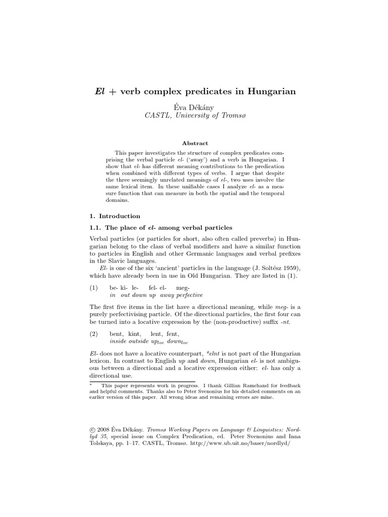 El+verb Predicats Hungarian | PDF | Lexical Semantics | Verb