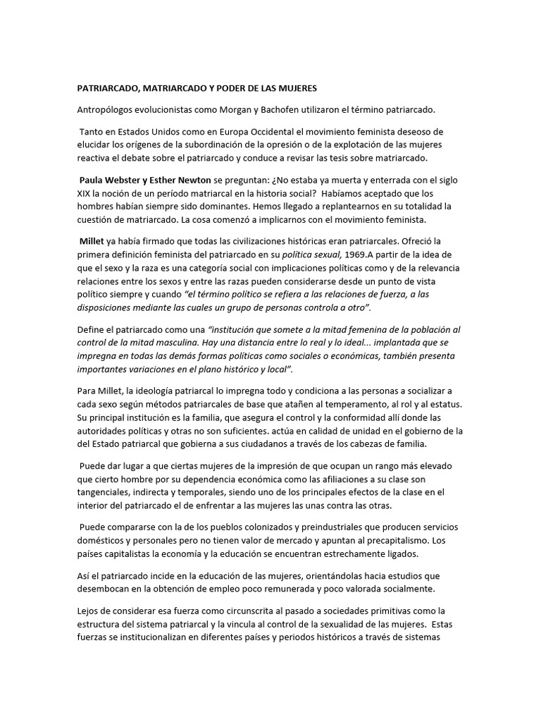 Patriarcado y Poder Femenino | PDF | Matriarcado | Mujer