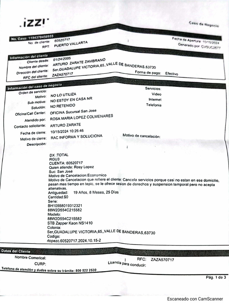 Documento Baja Servicio Izzi | PDF