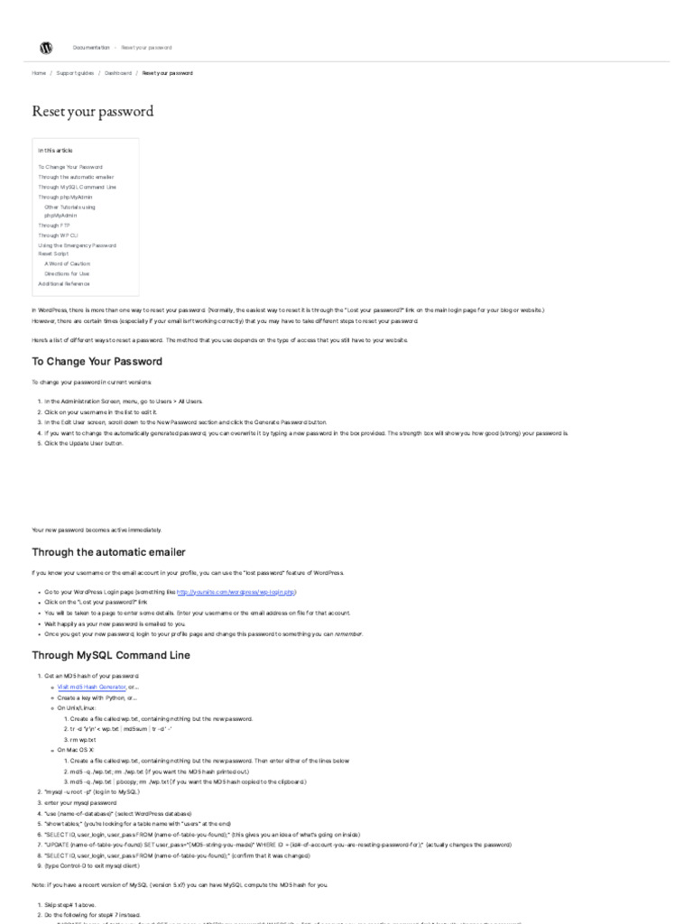 Reset Your Password - Documentation | PDF | Password | User (Computing)