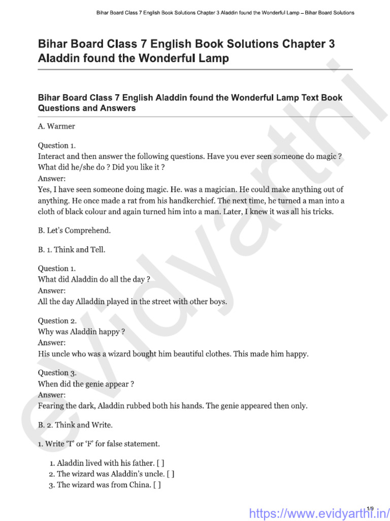 Solution Ch3 Class 7 Aladdin Found The Wonderful Lamp | PDF | Social Science