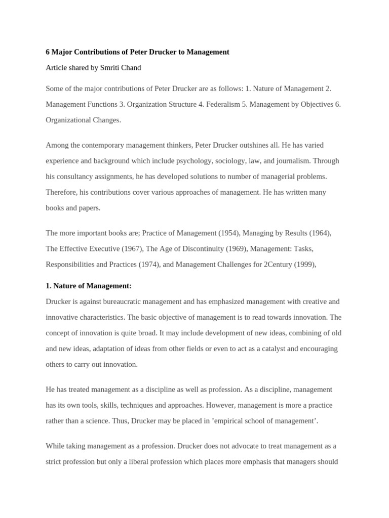 Drucker's Key Contributions to Management | PDF | Innovation | Profession