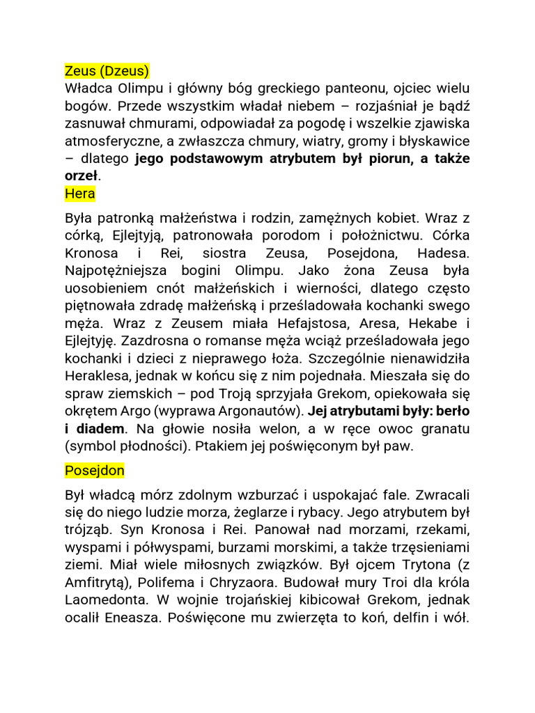 Bogowie Greccy Ściągawka | PDF