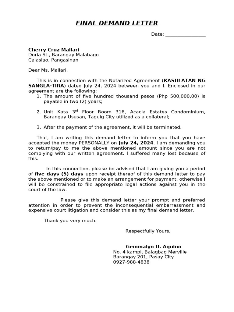 Final Demand Letter for Payment | PDF