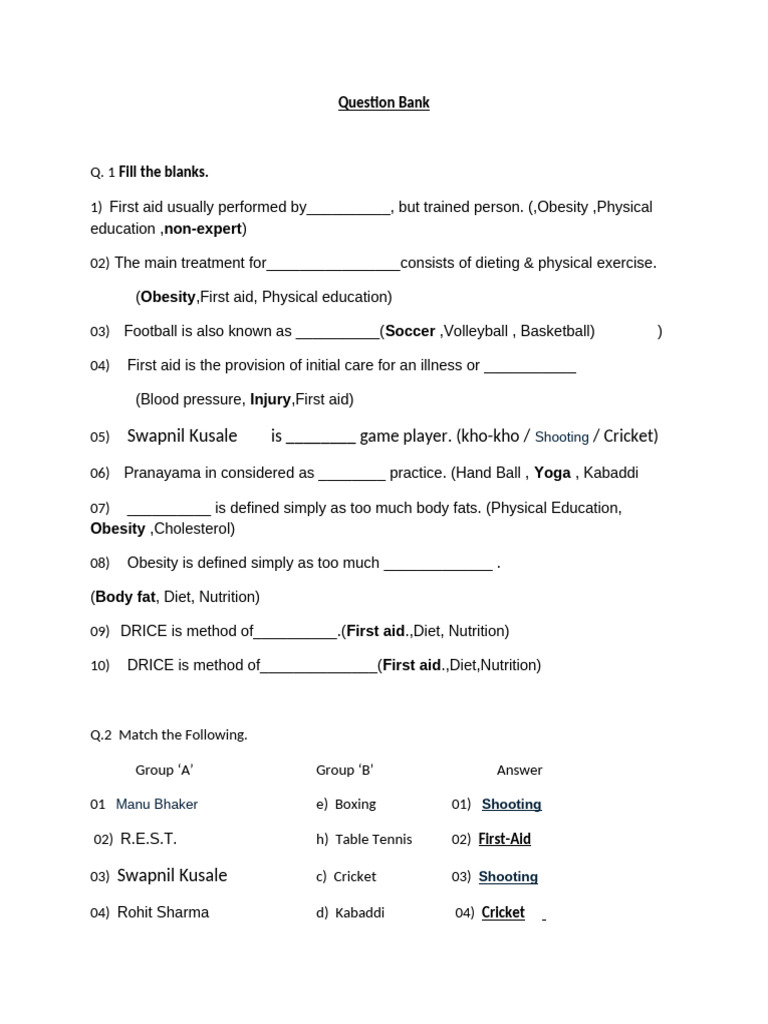 SYJC PHE Q Bank Oct24 | PDF | Sports