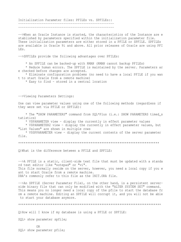 Spfile And Pfile Pdf Oracle Database Operating System