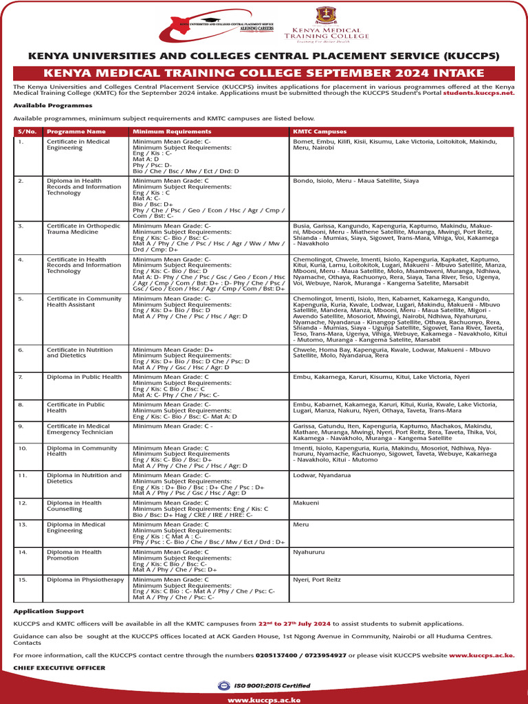 KMTC Available Programmes | PDF
