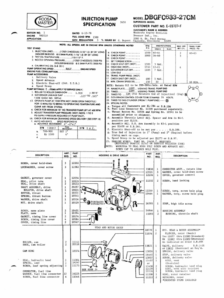 DBGFC633-2ii'CM: Injection Pump Specification 3650 | PDF | Throttle | Pump