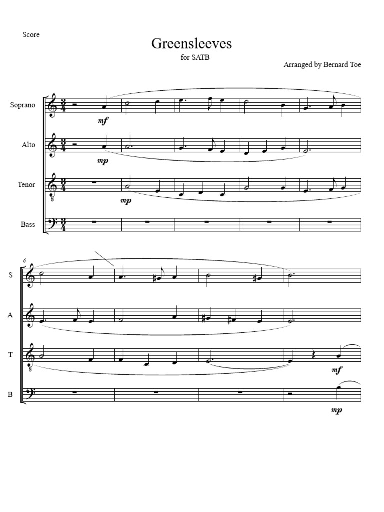 Greensleeves Arrangement for SATB | PDF
