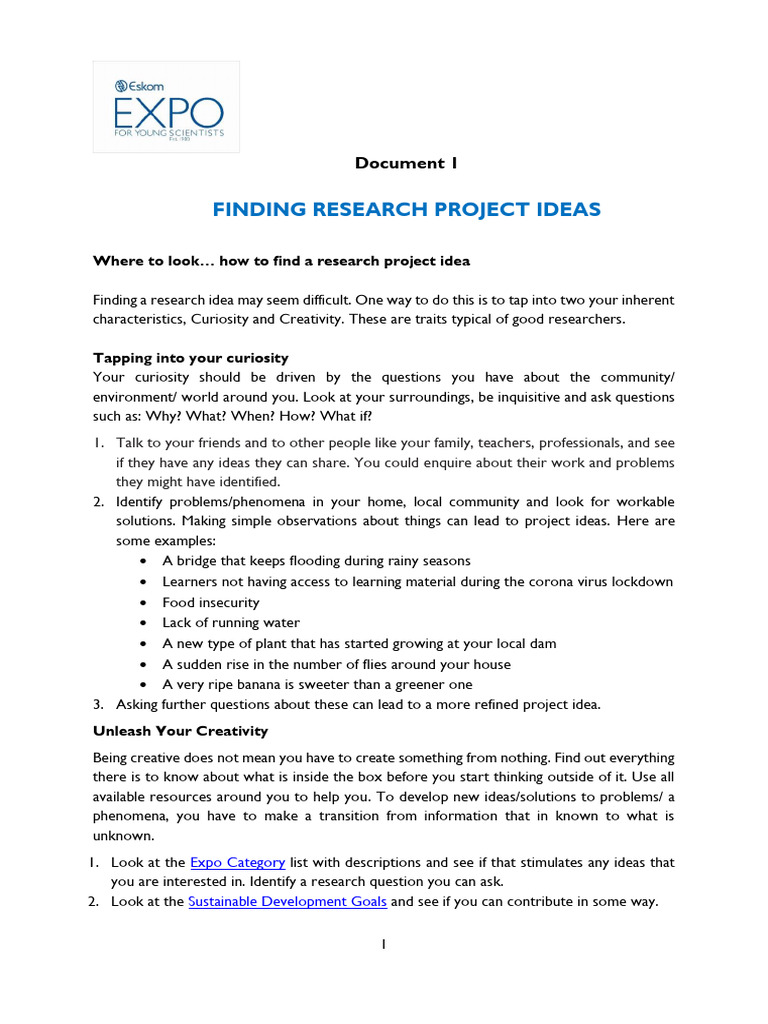 Identifying Topics For Expo Projects 20240131 | PDF | Curiosity | Cognition